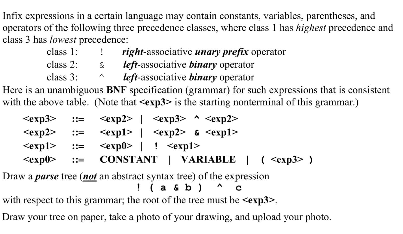 Solved & Infix expressions in a certain language may contain | Chegg.com