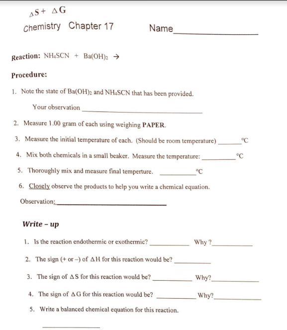 Solved AS + AG Chemistry Chapter 17 Name Reaction: NHASCN + | Chegg.com