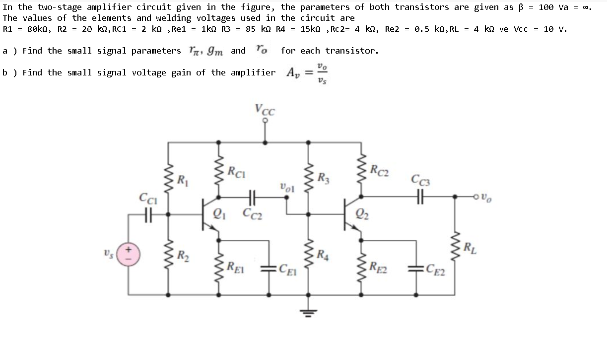 Solved In the two-stage amplifier circuit given in the | Chegg.com