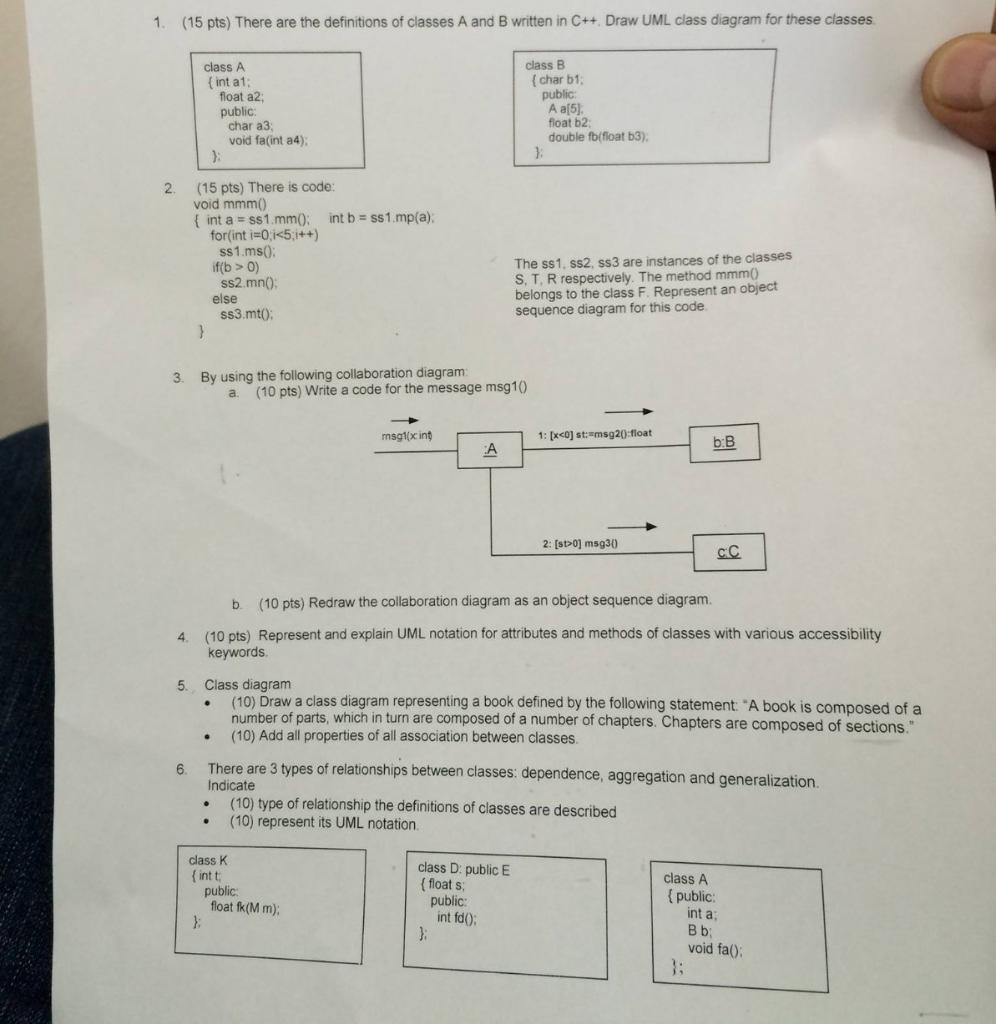 Solved 1 (15 pts) There are the definitions of classes A and | Chegg.com