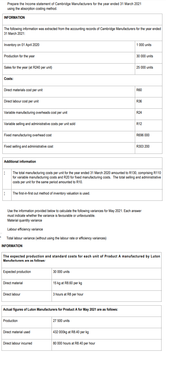 Solved Prepare the Income statement of Cambridge | Chegg.com