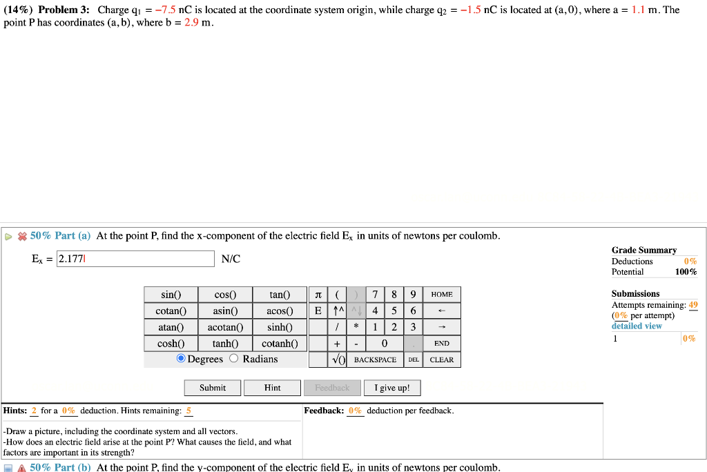 Solved (14\%) Problem 3: Charge q1=−7.5nC is located at the | Chegg.com
