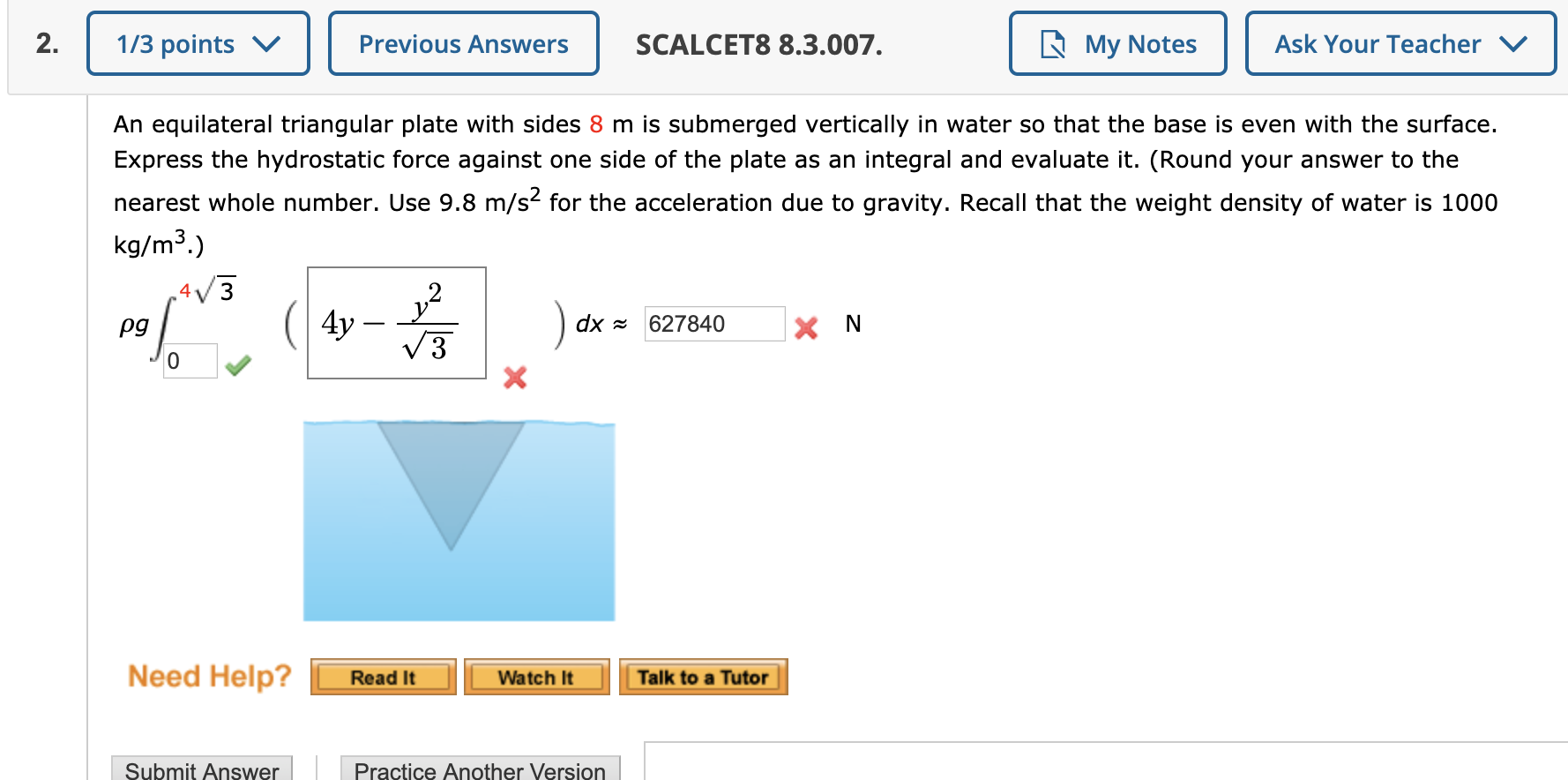 Solved 1/3 points v Previous Answers SCALCET8 8.3.007. My | Chegg.com
