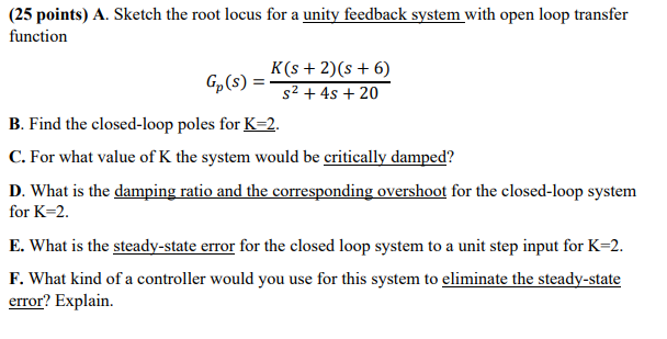 Solved (25 points) A. Sketch the root locus for a unity | Chegg.com