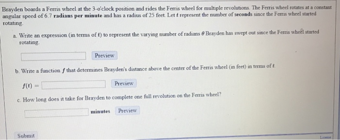 Solved Brayden boards a Ferris wheel at the 3-o'clock | Chegg.com