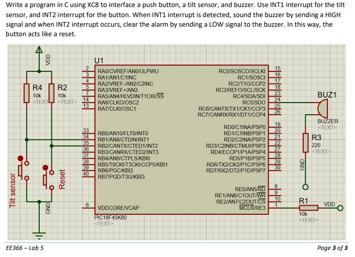 Write a program in C using XC8 to interface a push | Chegg.com