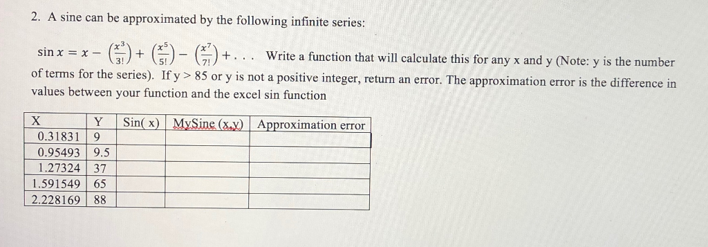 Solved 2. A sine can be approximated by the following | Chegg.com