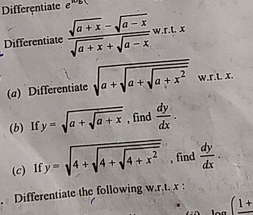 Solved Differentiate e( w.r.t. x Differentiate 2 (a) | Chegg.com