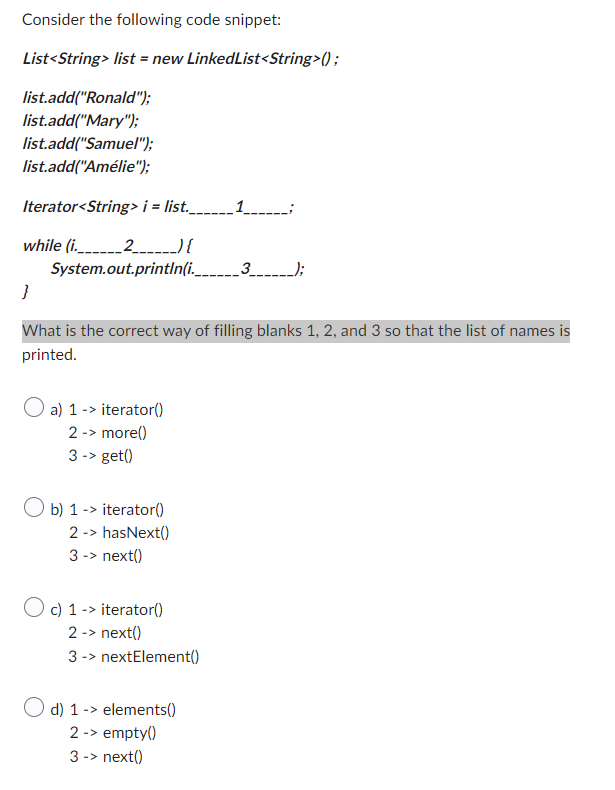 Solved Consider the following code snippet: List | Chegg.com