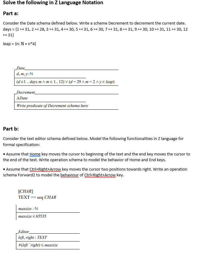 Solved Solve the following in Z Language Notation Part a: | Chegg.com