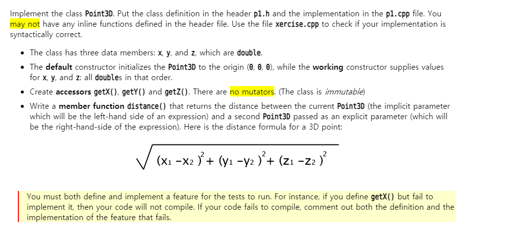 Solved Implement The Class Point3d Put The Class Definition 9580