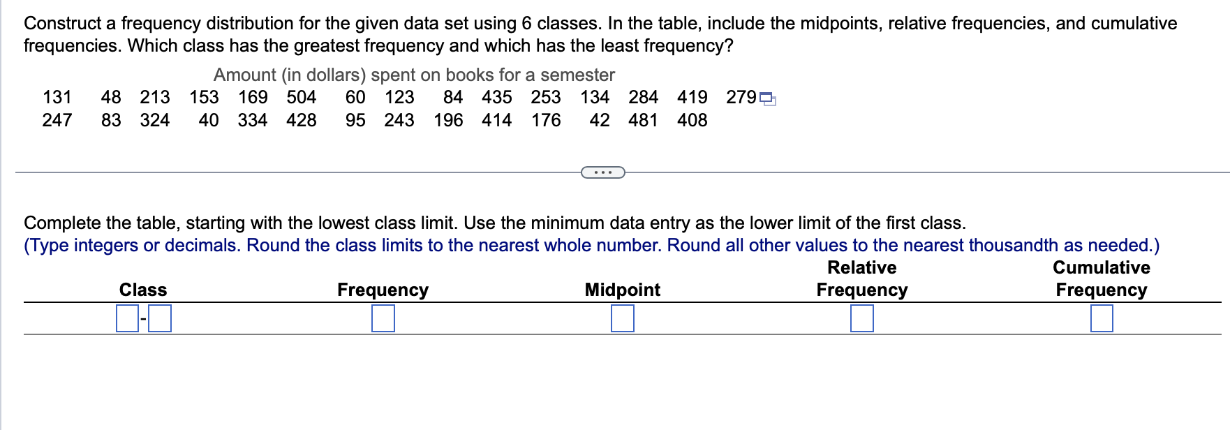 Solved Construct a frequency distribution for the given data | Chegg.com