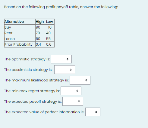 Solved Options for First Five ques: Lease, Buy, Low, Rent, | Chegg.com