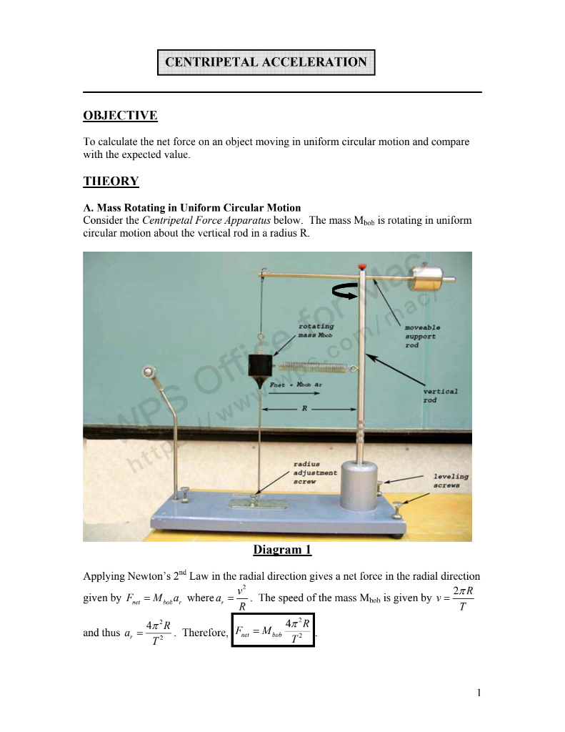 Solved CENTRIPETAL ACCELERATION OBJECTIVE To calculate the | Chegg.com