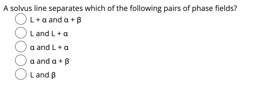 Solved A solvus line separates which of the following pairs | Chegg.com