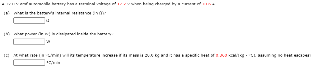 Solved A 12 0 V Emf Automobile Battery Has A Terminal