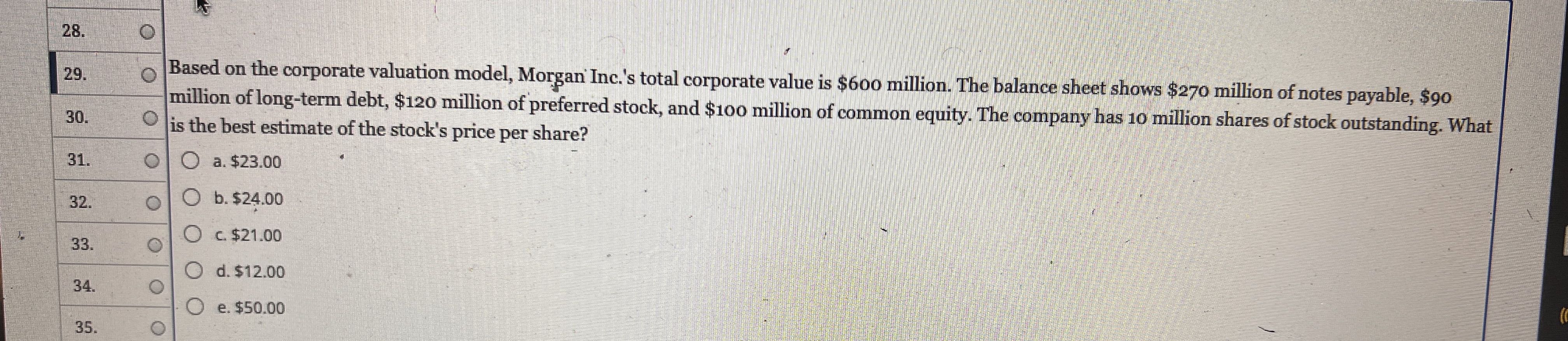Solved Based on the corporate valuation model, Morgan' | Chegg.com