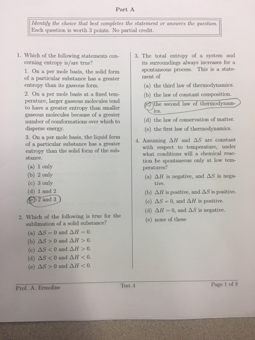 Solved Which of the following statements concerning entropy | Chegg.com