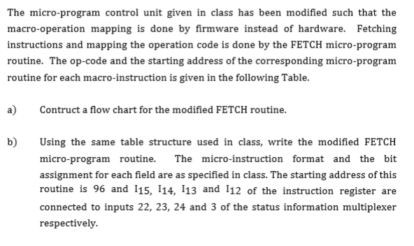 The micro-program control unit given in class has | Chegg.com