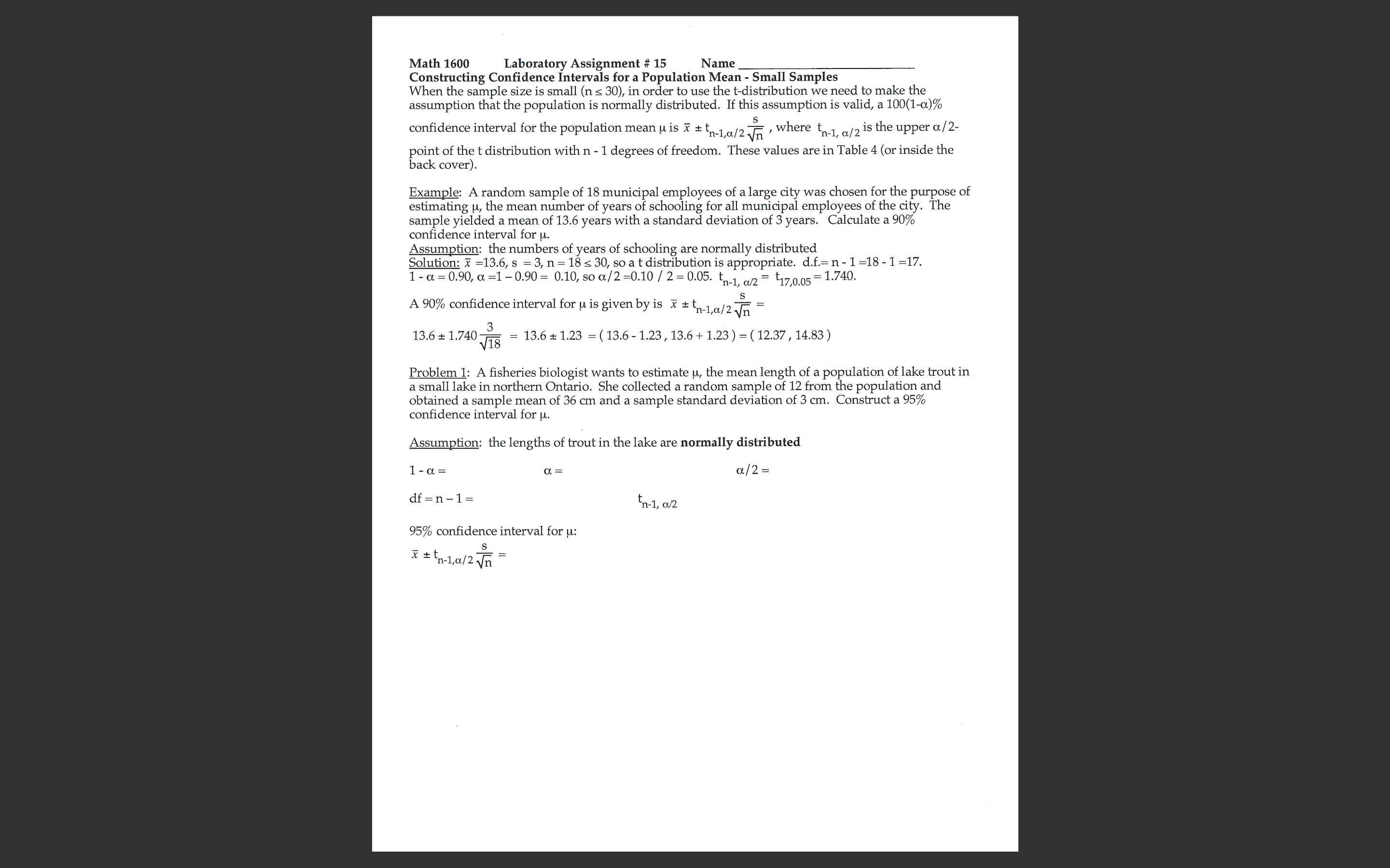 Solved Math 1600 Laboratory Assignment \# 15 Name | Chegg.com