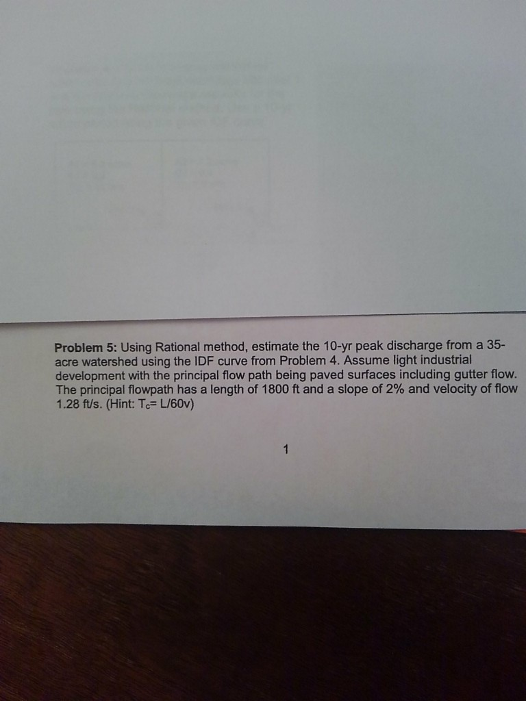 Solved Problem 5: Using Rational method, estimate the 10-yr | Chegg.com