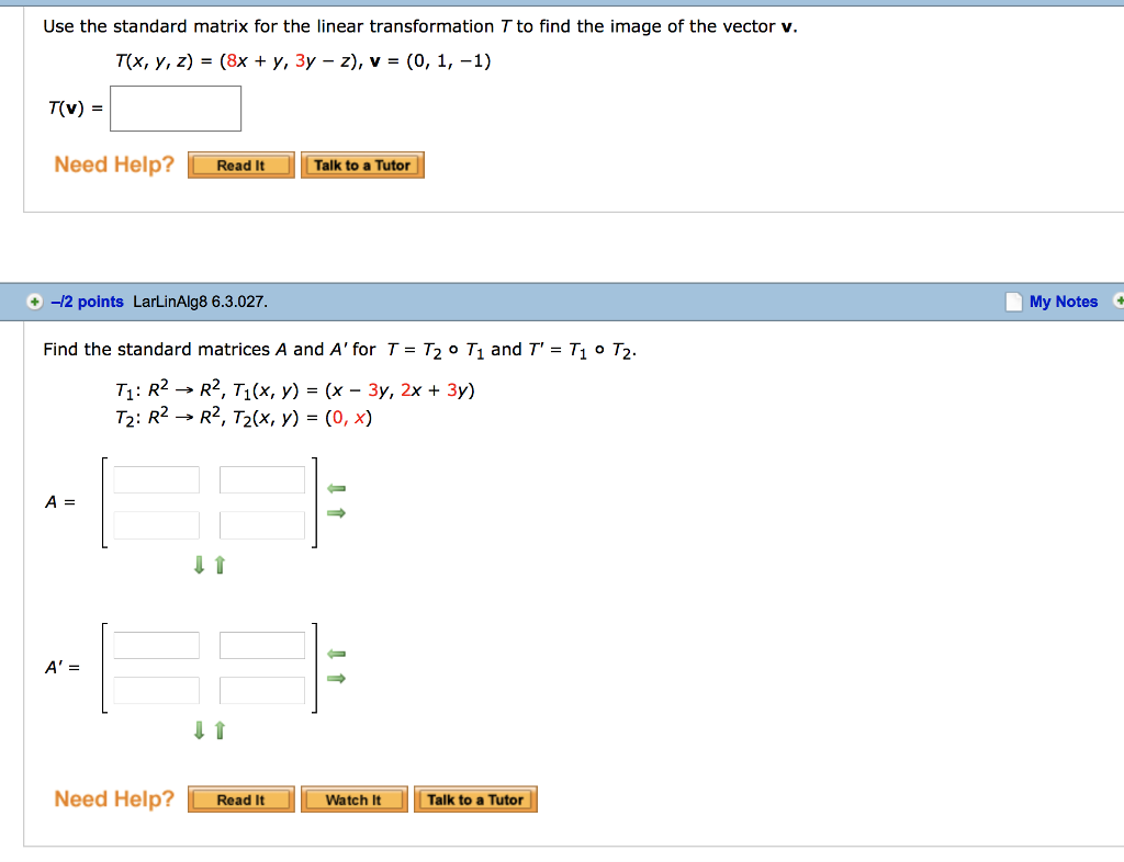 Solved Use the standard matrix for the linear transformation | Chegg.com