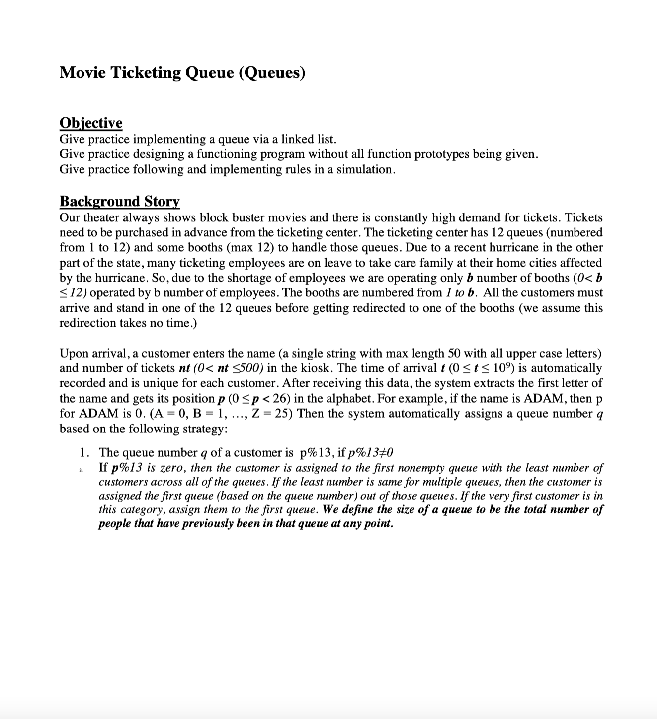 Solved Processing the customers For the purposes of this | Chegg.com