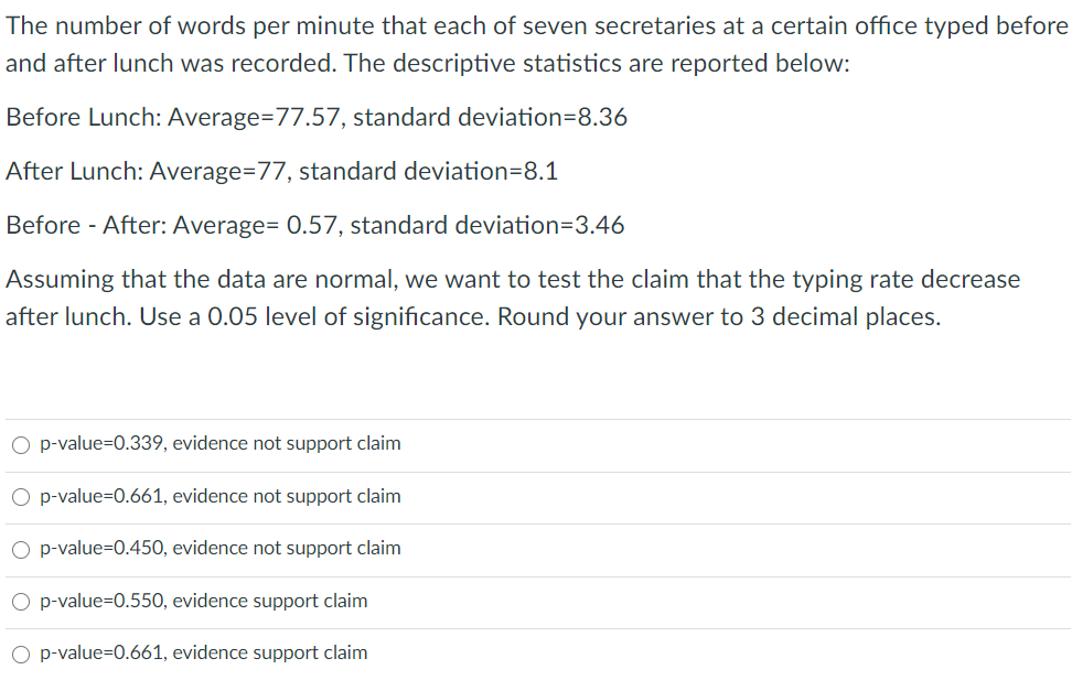 Solved The number of words per minute that each of seven | Chegg.com