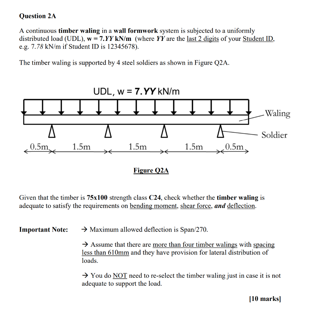 Question 2A A continuous timber waling in a wall | Chegg.com