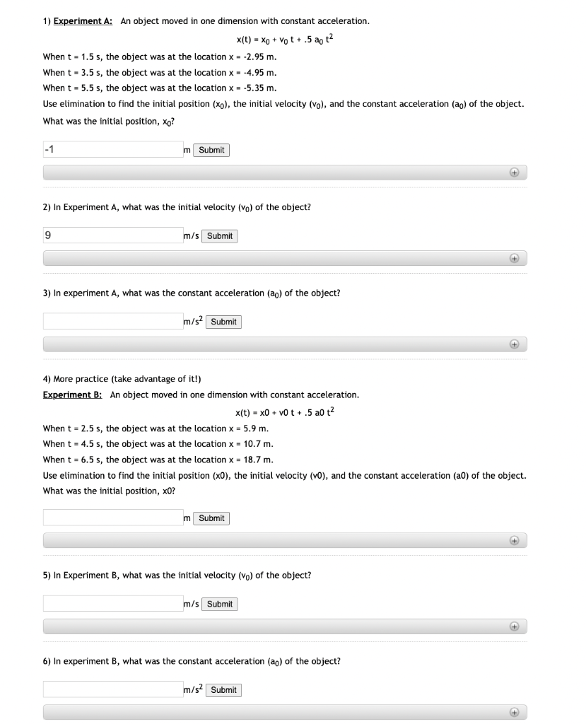 Solved 1) Experiment A: An object moved in one dimension | Chegg.com