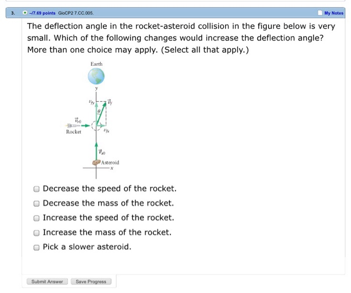 Solved -7.69 points GioCP27.CC-005. The deflection angle in | Chegg.com