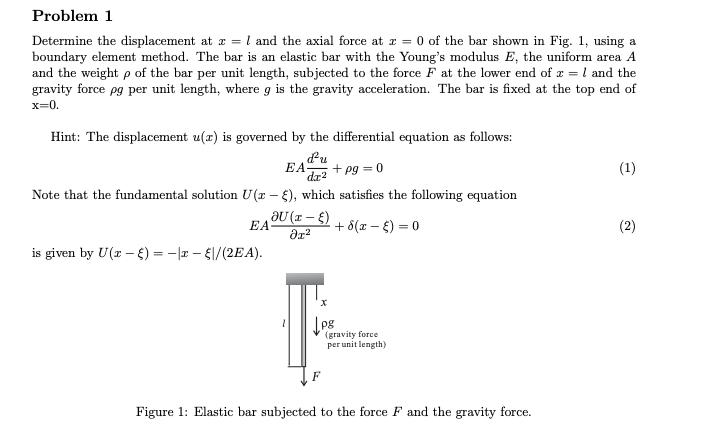 Solved Problem 1 Determine the displacement at x = 1 and the | Chegg.com