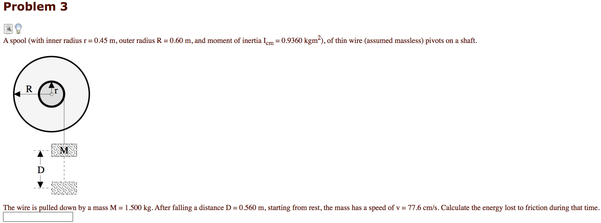Solved A spool (with inner radius r = 0.45 m, outer radius R | Chegg.com