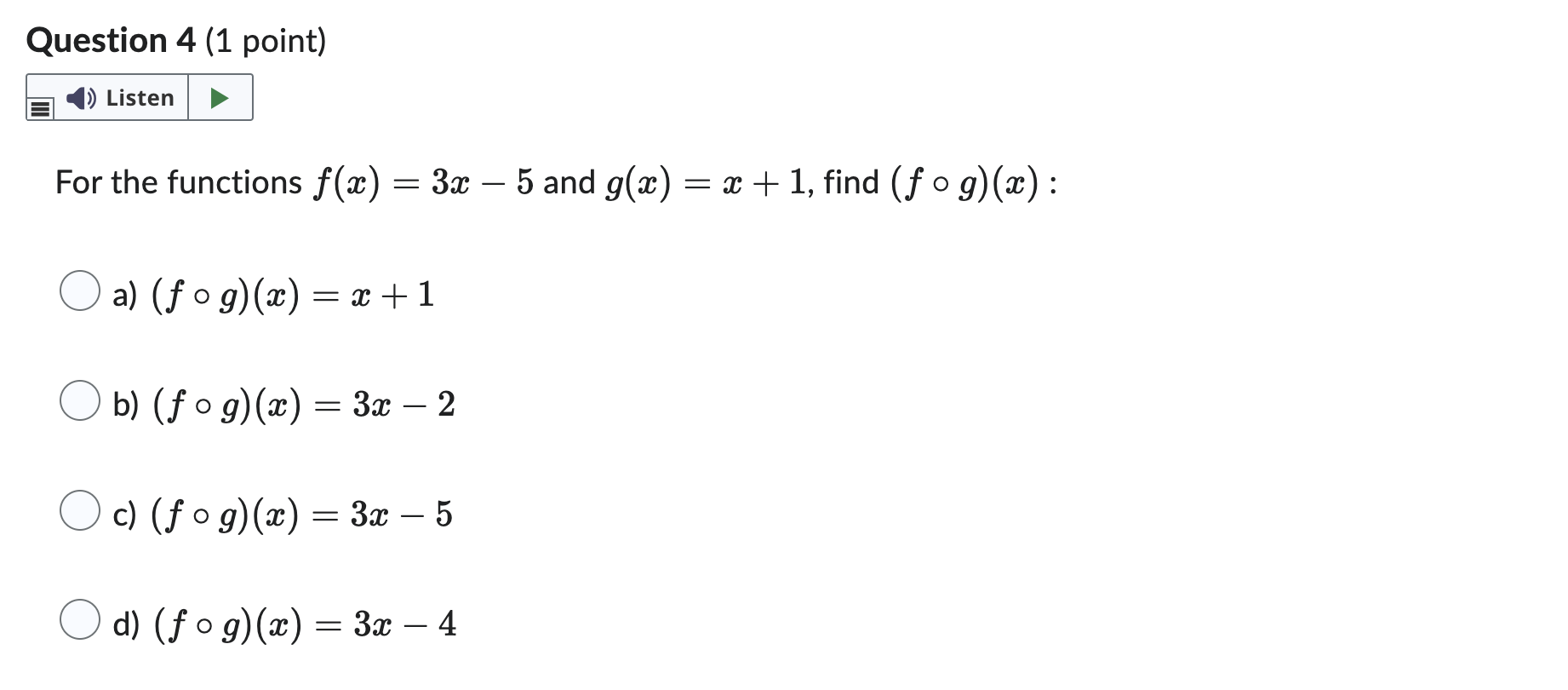 Solved For the functions f(x)=3x−5 and g(x)=x+1, find | Chegg.com