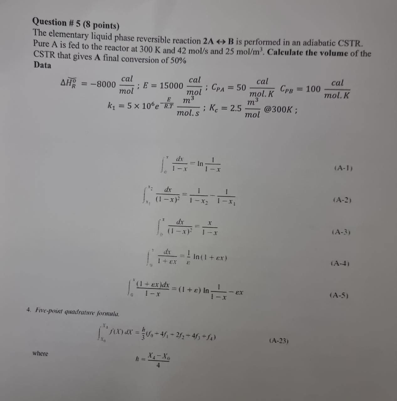 Solved Question \# 5 (8 points) The elementary liquid phase | Chegg.com