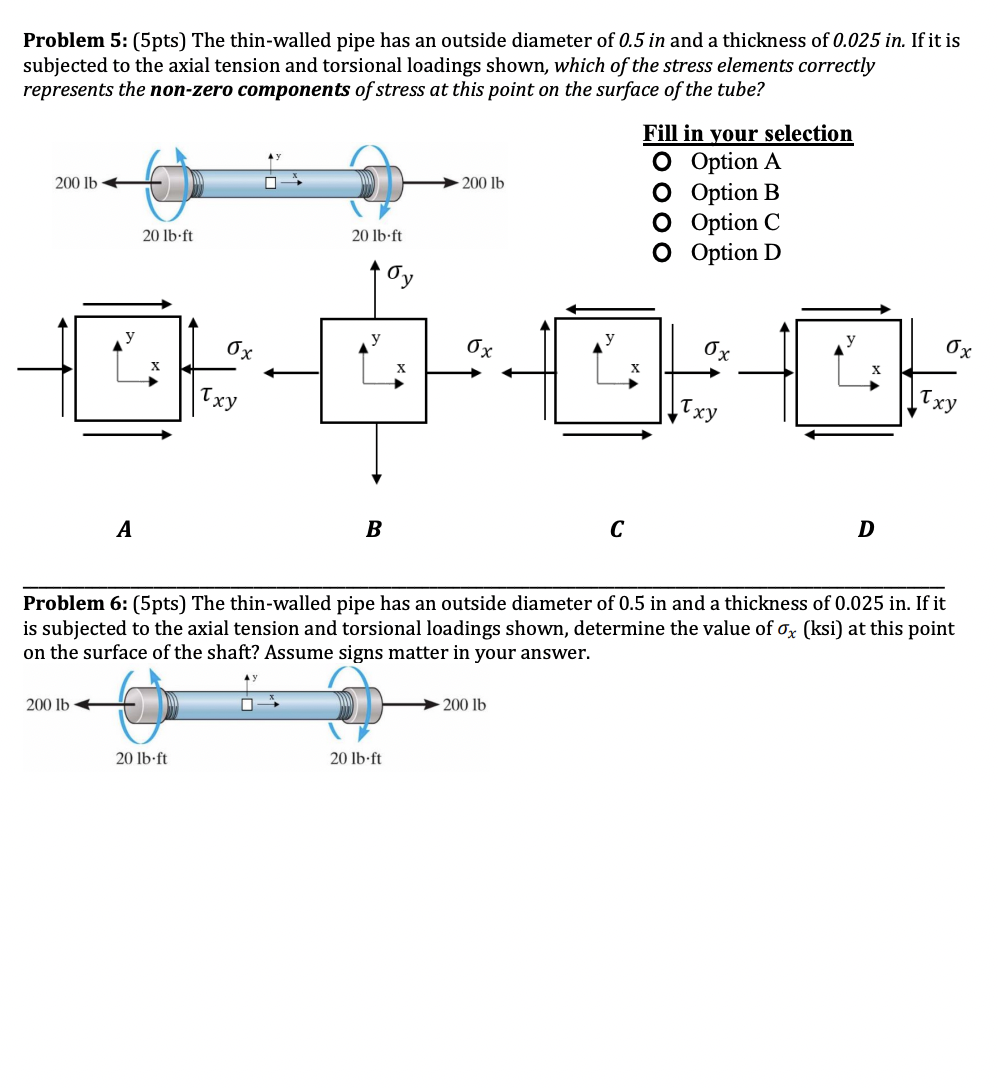 Solved Problem 5: (5pts) The thin-walled pipe has an outside | Chegg.com