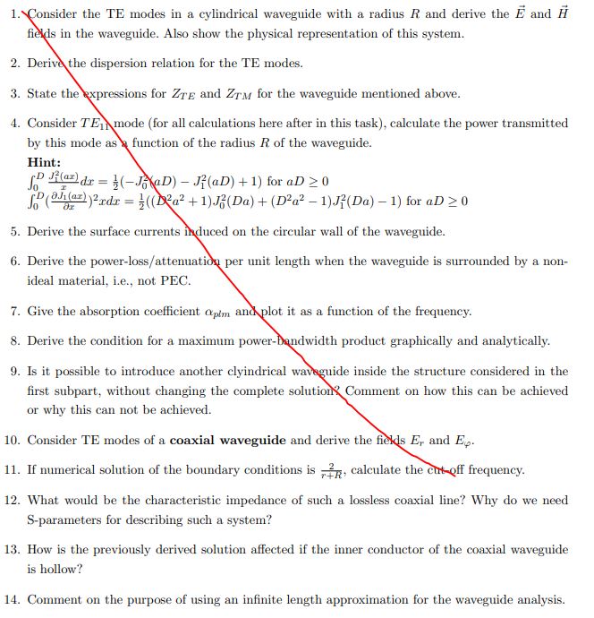 Solved 1. Consider the TE modes in a cylindrical waveguide | Chegg.com