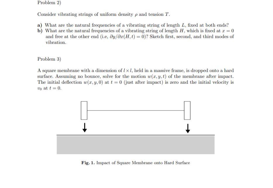 Solved Problem 2) Consider vibrating strings of uniform | Chegg.com