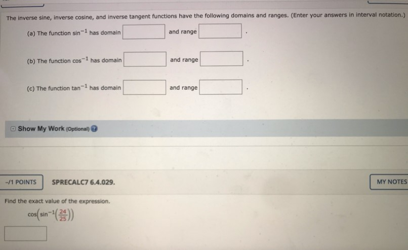 Solved The inverse sine, inverse cosine, and inverse tangent | Chegg.com