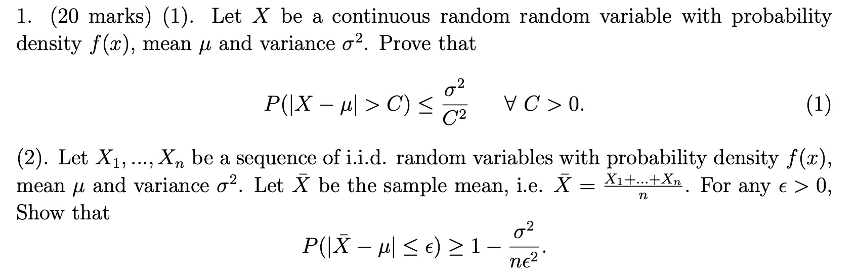 Solved 1 20 Marks 1 Let X Be A Continuous Random