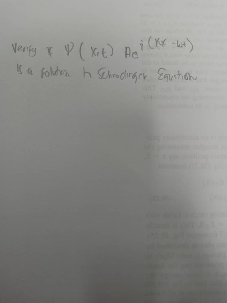 Solved Venfy of ψ(x,t)Aei(kx−ωt) is a folution h schrodirger | Chegg.com