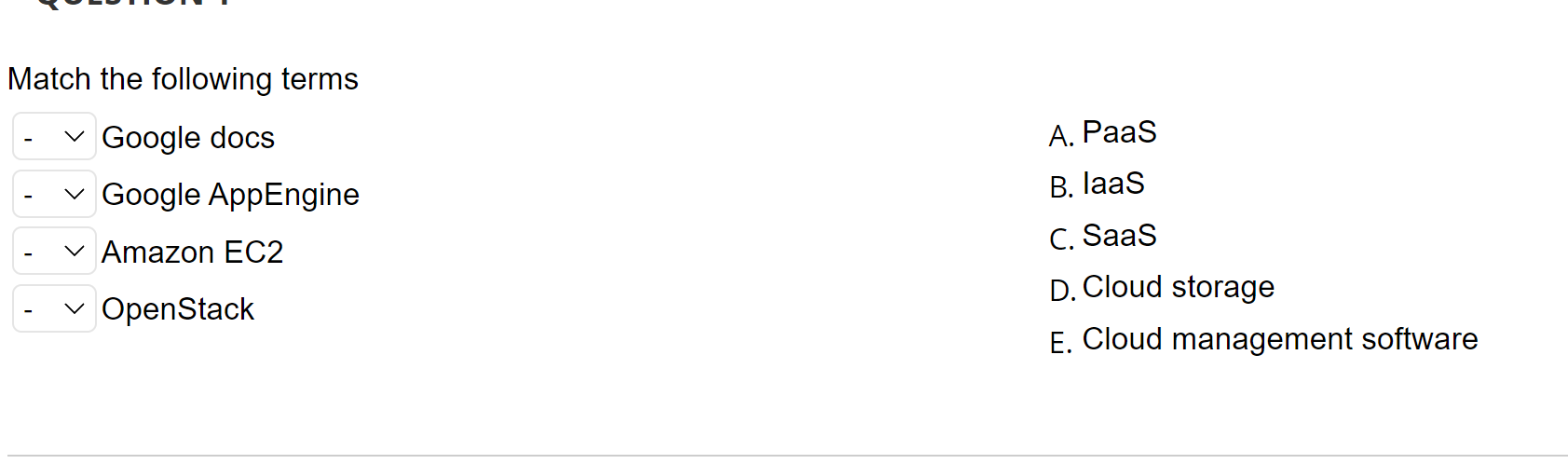 Solved Match the following terms A. Paas Google docs Google | Chegg.com