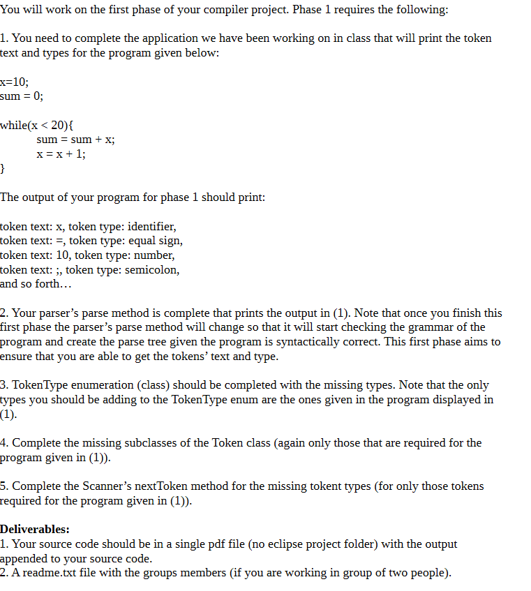 Solved You will work on the first phase of your compiler | Chegg.com