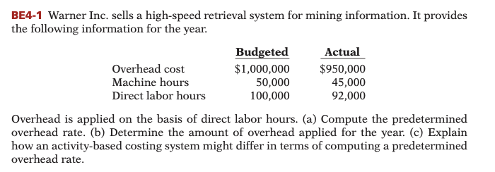Solved BE4-1 Warner Inc. sells a high-speed retrieval system | Chegg.com
