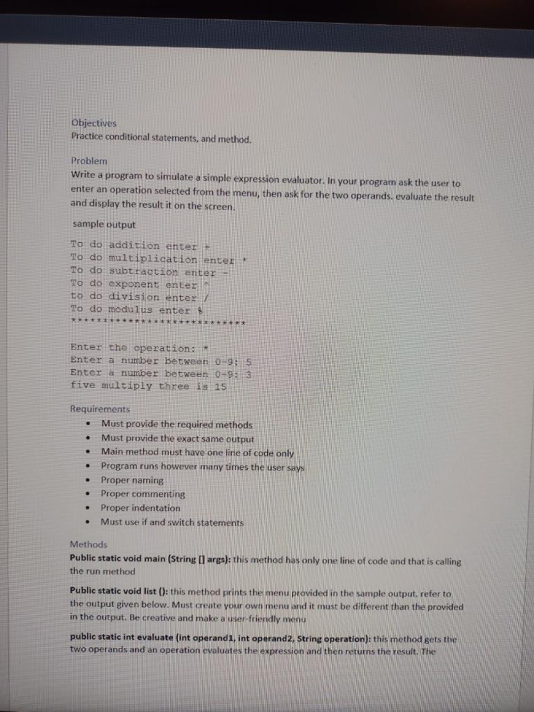Solved Objectives Practice conditional statements, and | Chegg.com