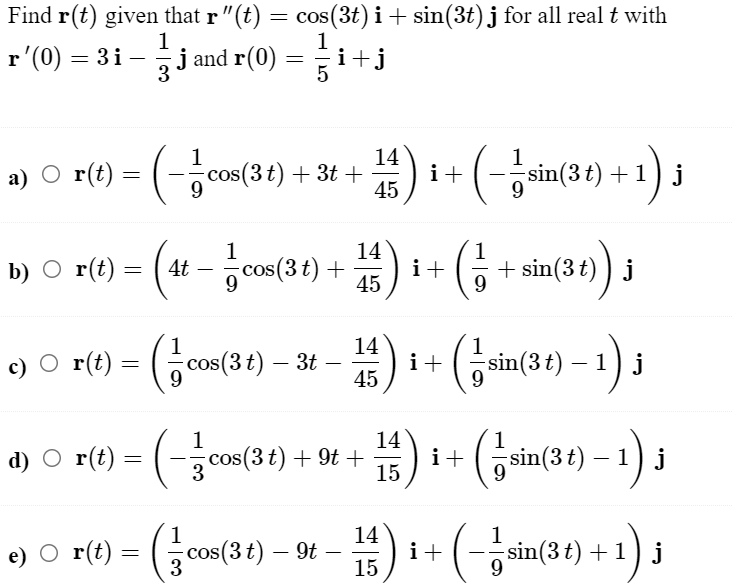 Solved Find r(t) given that r"(t) 1 r'(0) = 3i - 0 cos(3t) i | Chegg.com