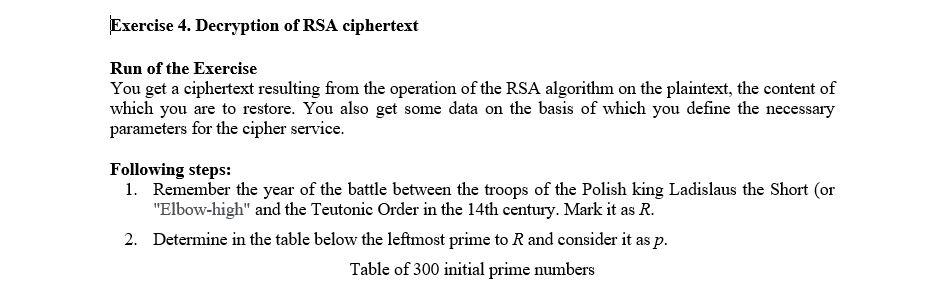 Solved Exercise 4. Decryption of RSA ciphertext Run of the | Chegg.com