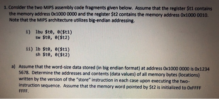 1. Consider the two MIPS assembly code fragments | Chegg.com