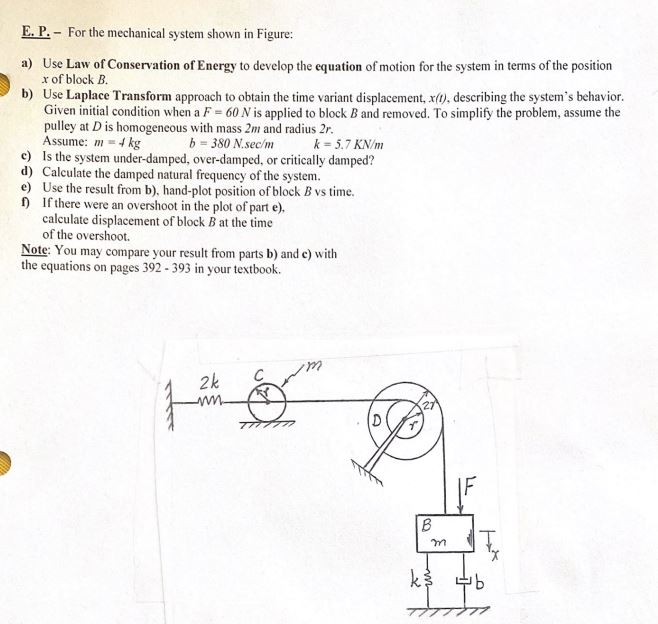 Solved E.P. - For the mechanical system shown in Figure: a) | Chegg.com