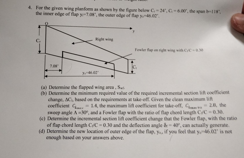 Solved 4. For the given wing planform as shown by the figure | Chegg.com